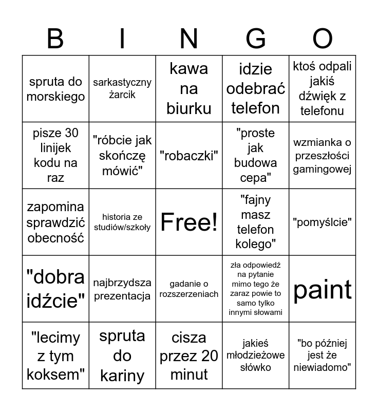 MILINGO Bingo Card