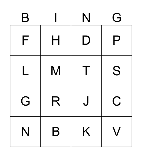 Consonants Bingo Card