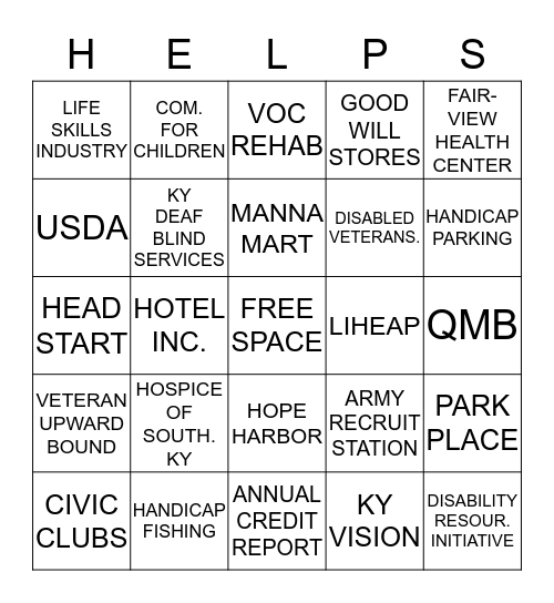 LIFESKILLS COMMUNITY RESOURCES Bingo Card