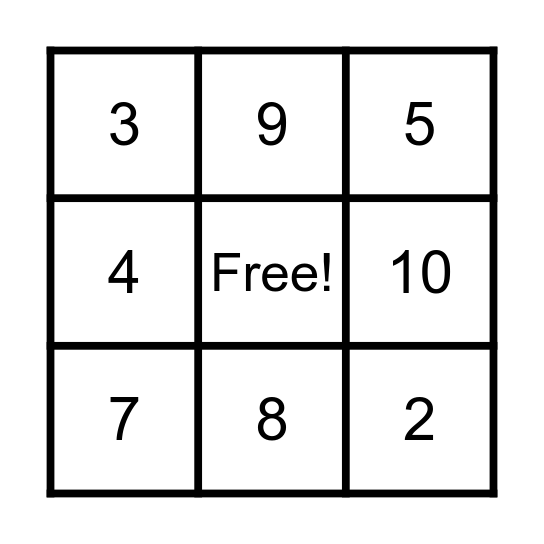 Addition up to 10 Bingo Card