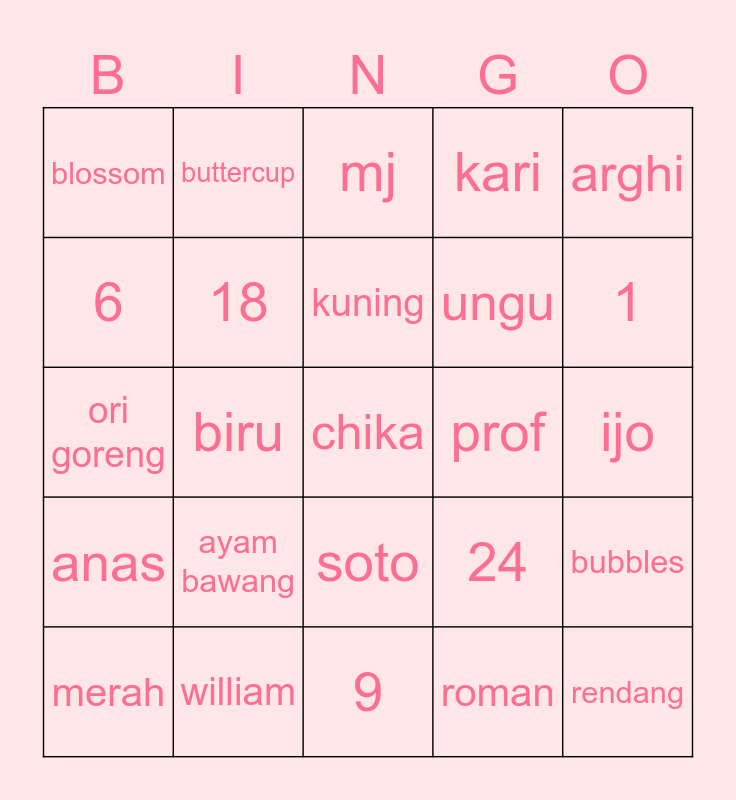 Bingonya Hazel Bingo Card