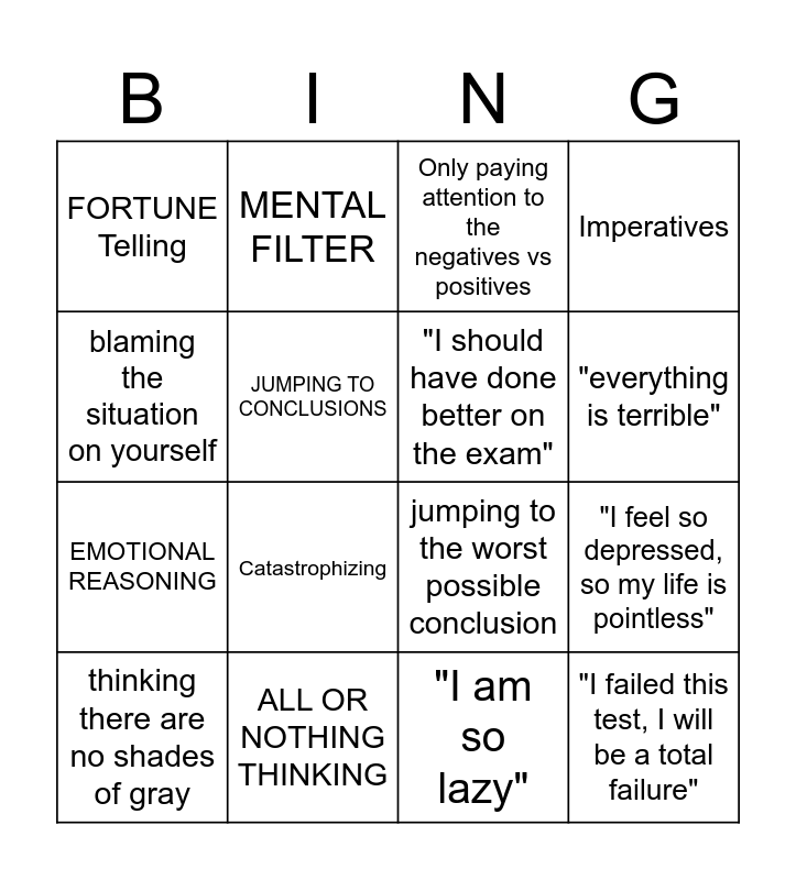 COGNITIVE DISTORTIONS Bingo Card