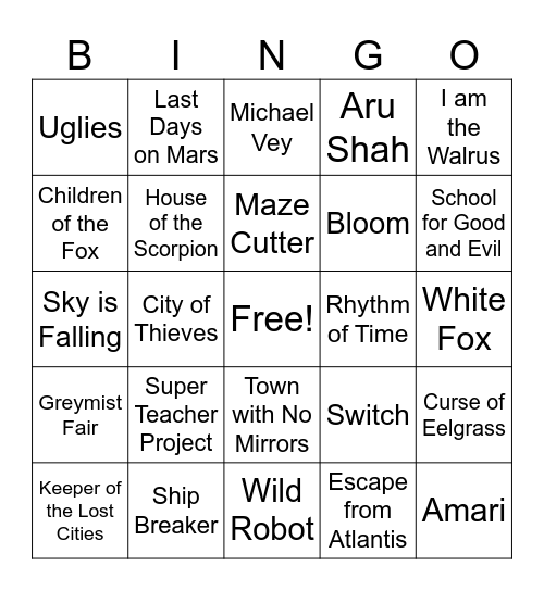 Dystopian, Fantasy, & Sci-Fi Bingo Card