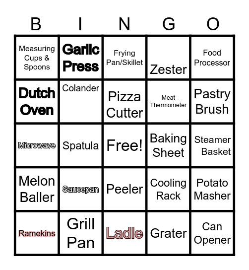 Kitchen Equipment Bingo Card