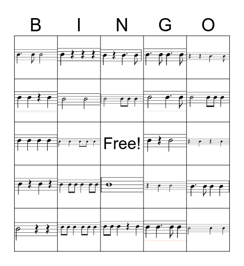 Rhythm Bingo - Dotted Quarter Notes Bingo Card