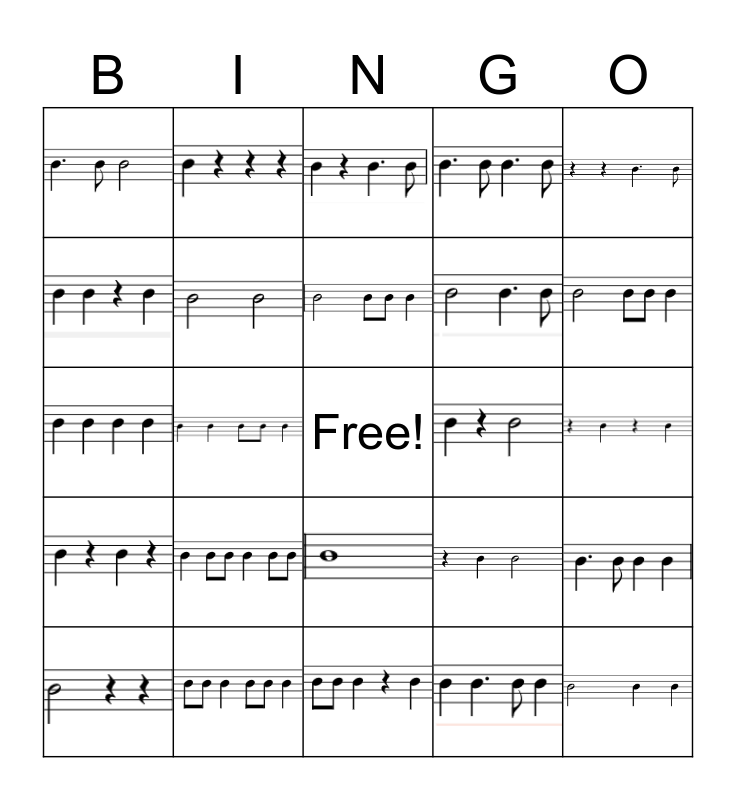 Rhythm Bingo - Dotted Quarter Notes Bingo Card