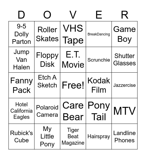 Dover Cliffs 80's Bingo Card