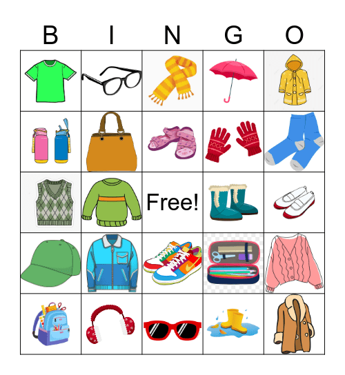 Clothes and School Bingo Card