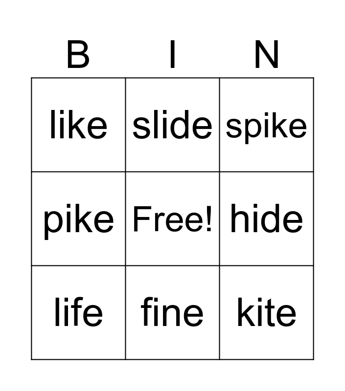 Magic i_e Bingo Card