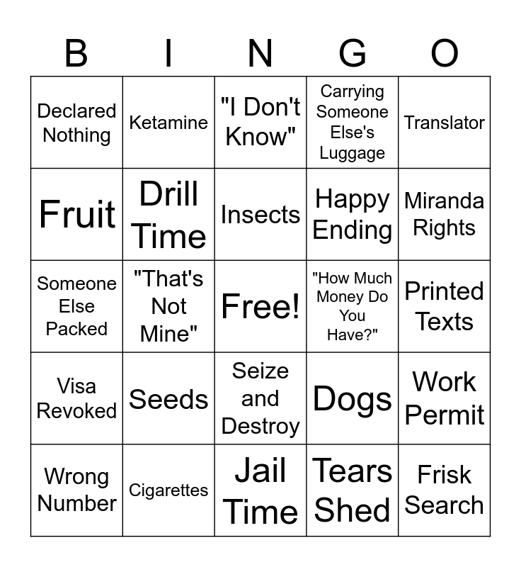 Border Patrol Thursday Bingo Card