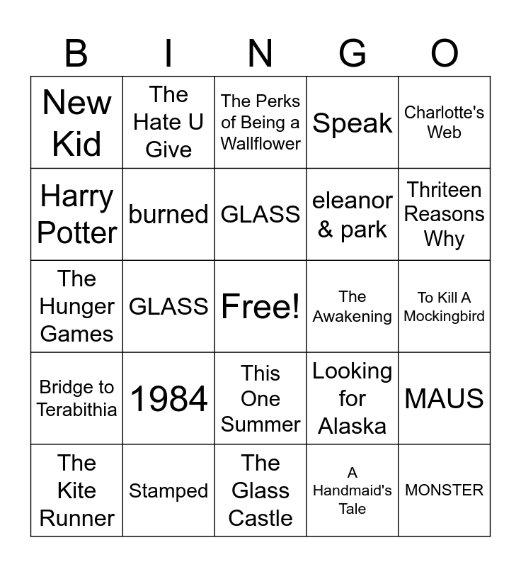 Banned Books Bingo Card