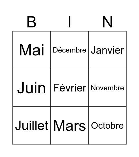 Les Mois Bingo Card