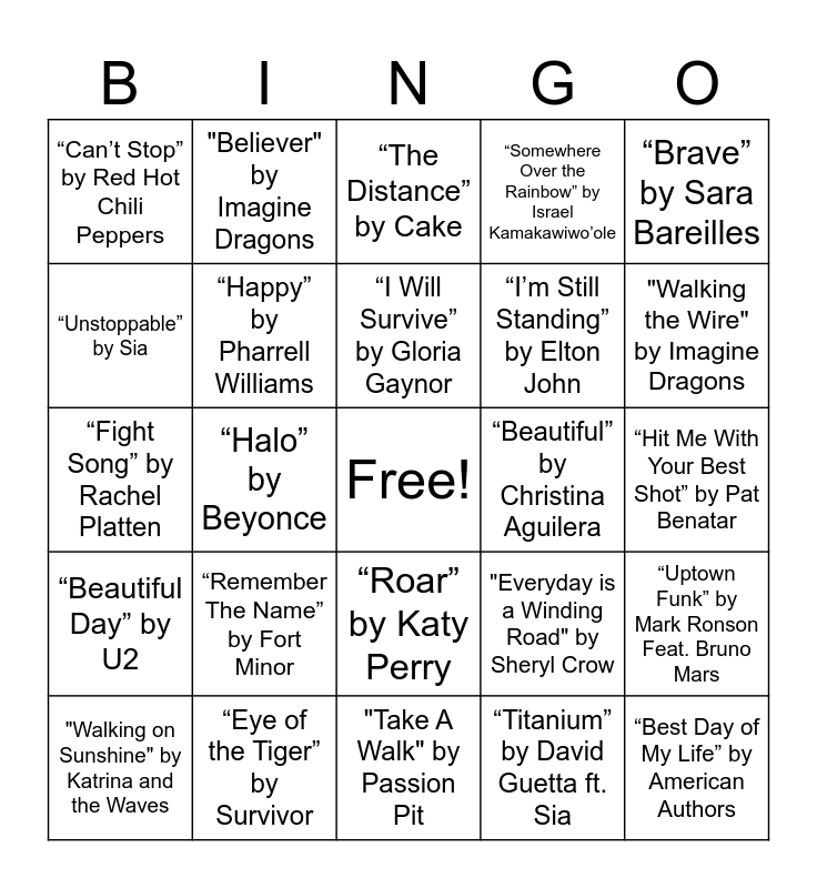 Relay For Life Sing-Go Bingo! Bingo Card