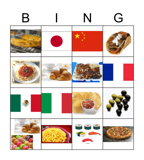 Foods Around the World Bingo Card