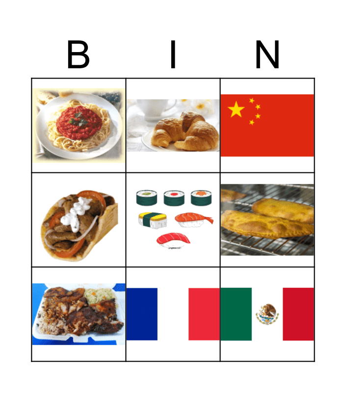 Foods Around the World Bingo Card