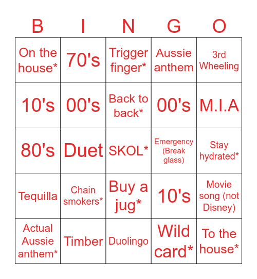 Flynngo Bingo Card