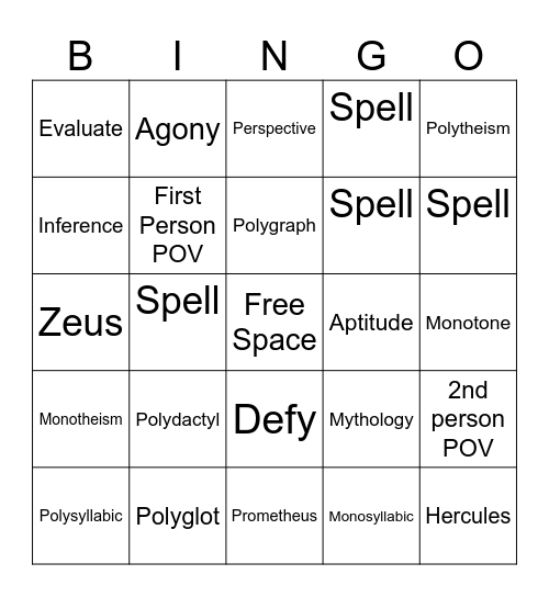 Vocabulary & Spelling Bingo Card