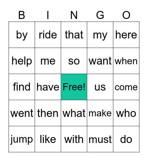 Instant Word Bingo Card