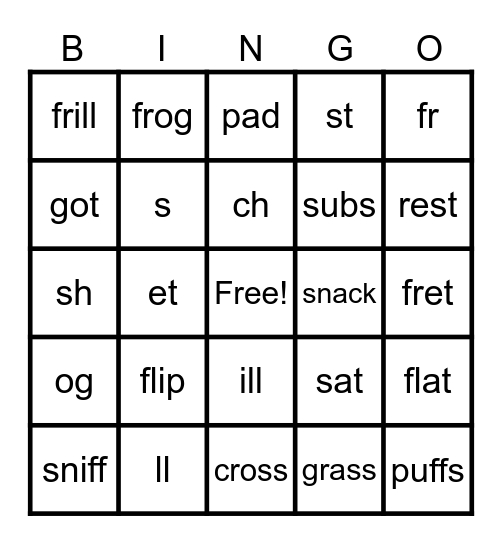 Letter Sounds and Blends BINGO Card