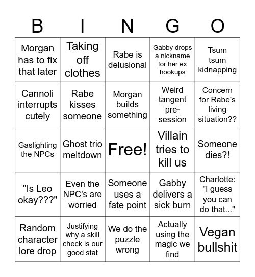 DAD Bingo Card