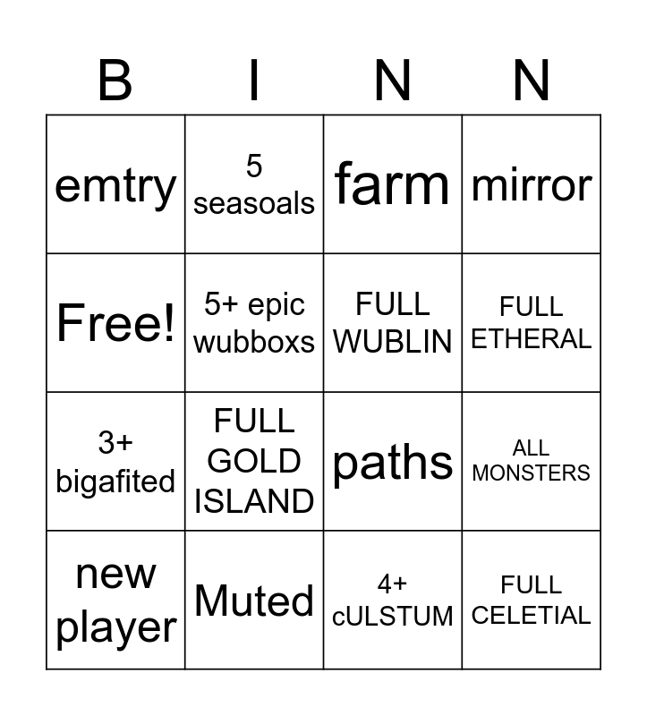 MSM random island bingo Card