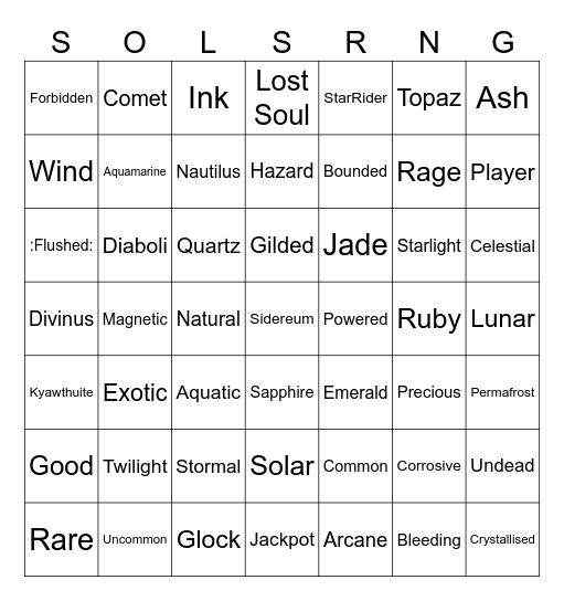 Sol's RNG Bingo Card