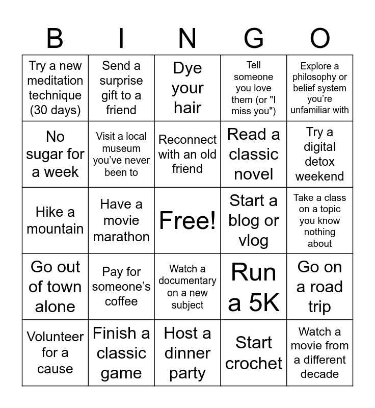 Life Bingo Card