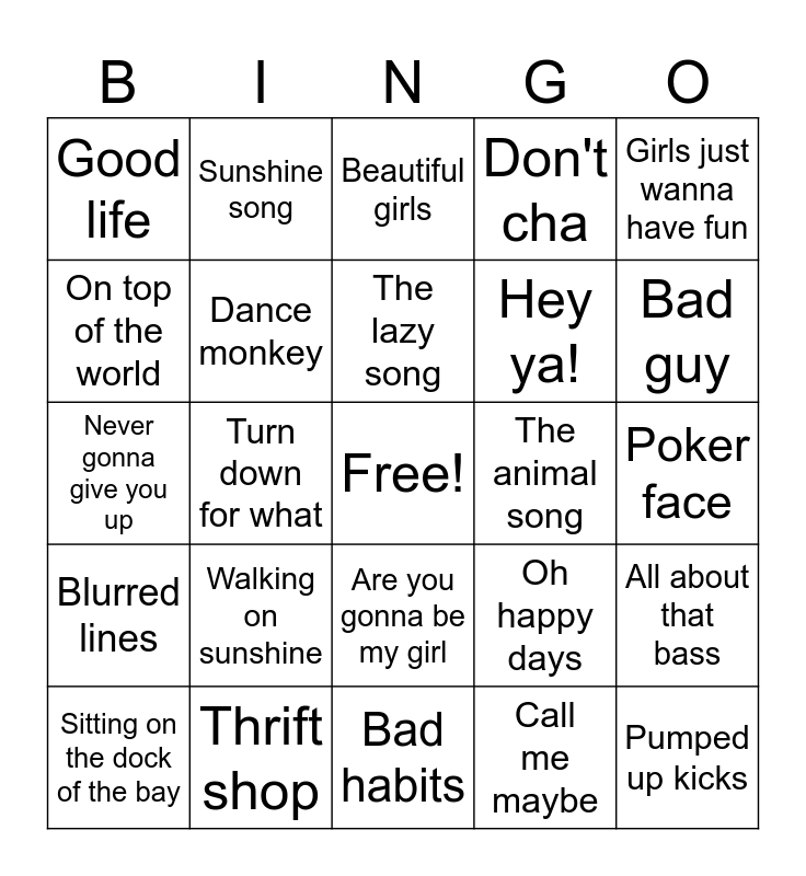 Upbeat Bingo Card