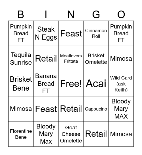 Juno Beach Cafe Bingo Card