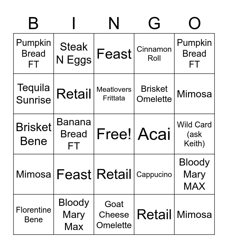 Juno Beach Cafe Bingo Card