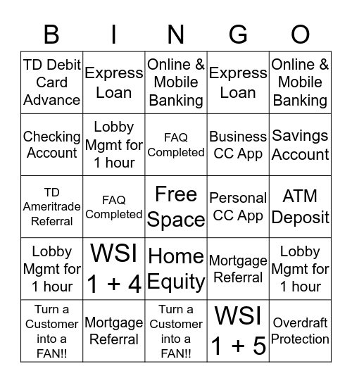 Banker Bingo Card