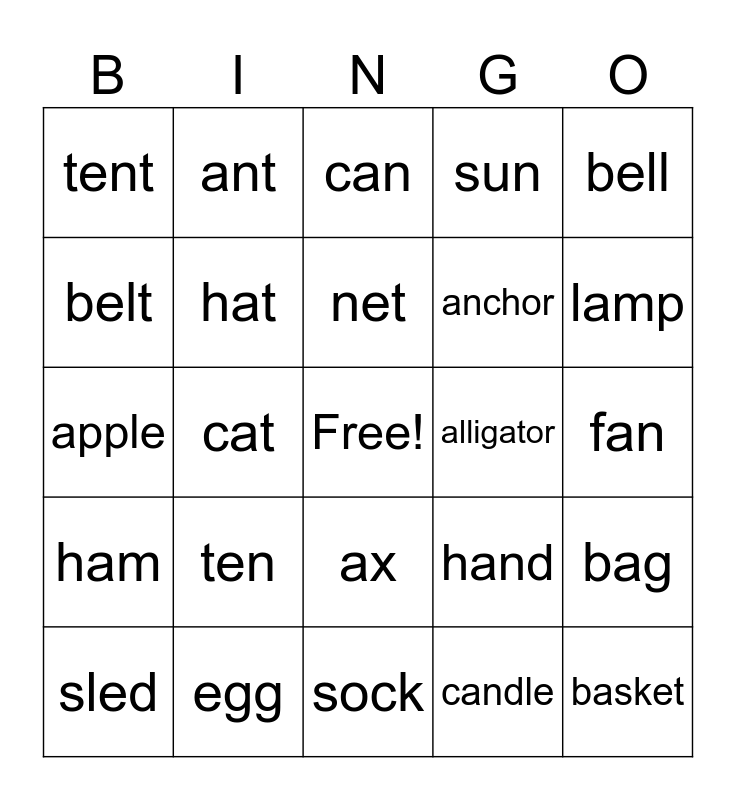 Week 3 Words Bingo Card