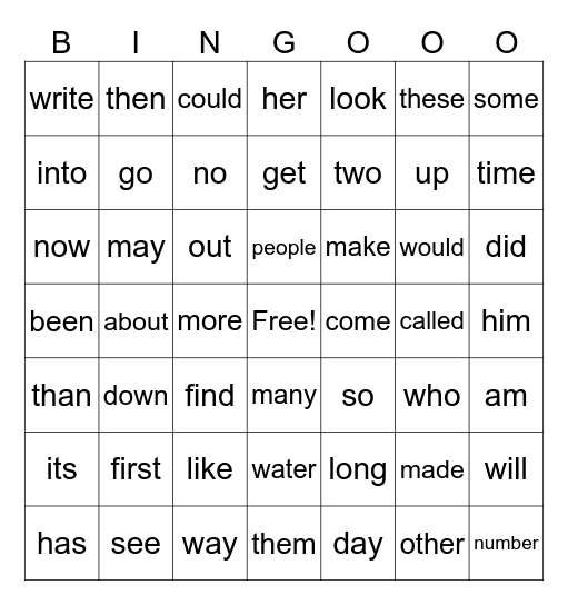 Fry's 100 Sight Words 50-100 Bingo Card