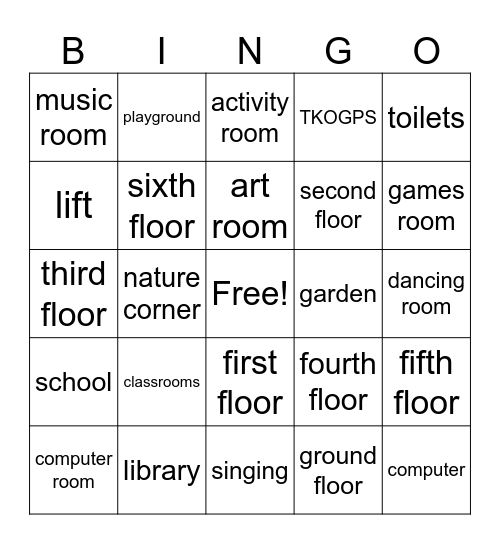 Places At School Bingo Card Places At School Bingo Card