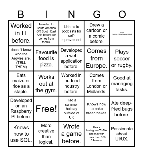 Meet & Greet Bingo Card