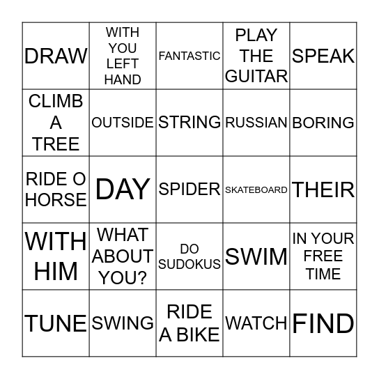 AFTER SCHOOL Bingo Card