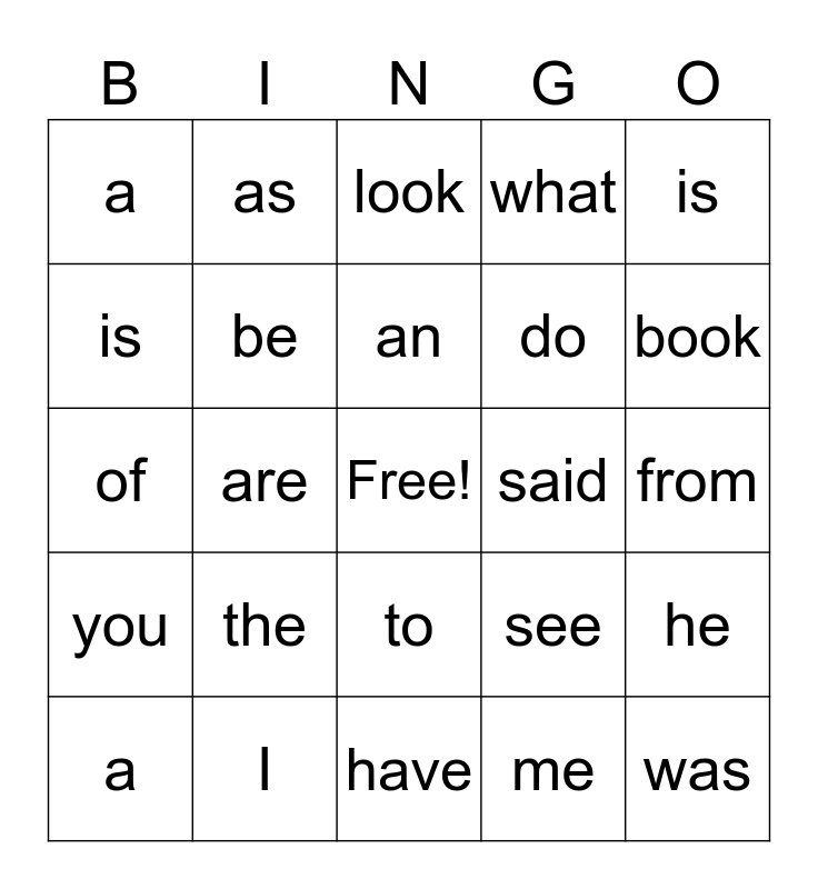 Lessons 1-34 UFLI Sight Words Bingo Card