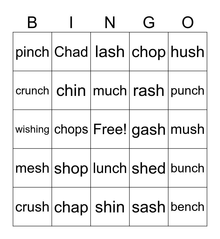 /sh/ and /ch/ /Bingo Card