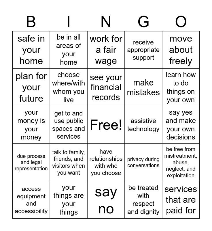 Rights Bingo Card