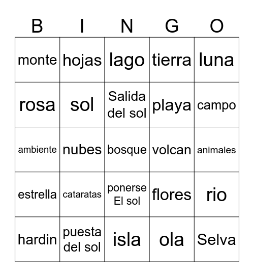 Naturaleza Bingo Card