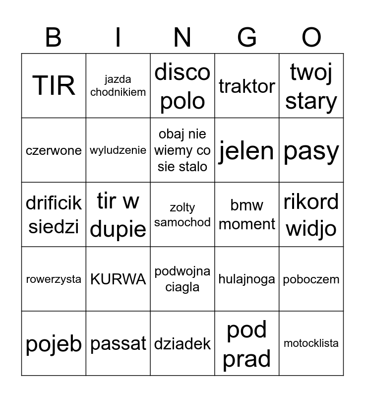 STOP CHAM Bingo Card