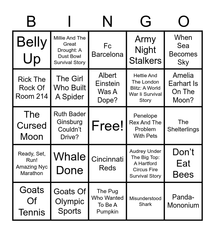 Book Cover Bingo Card