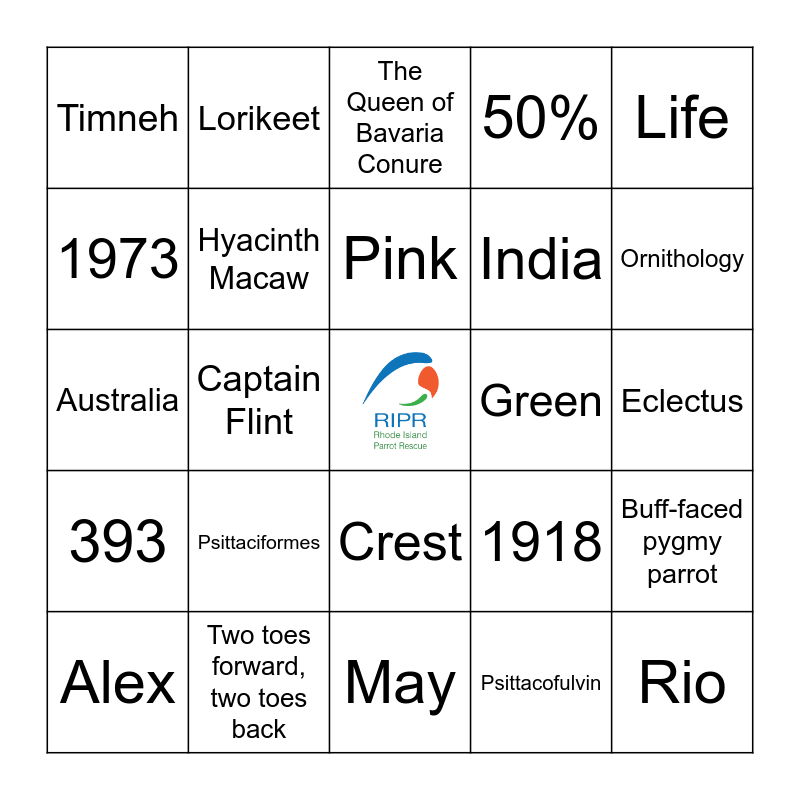 Parrot Trivia Bingo Card