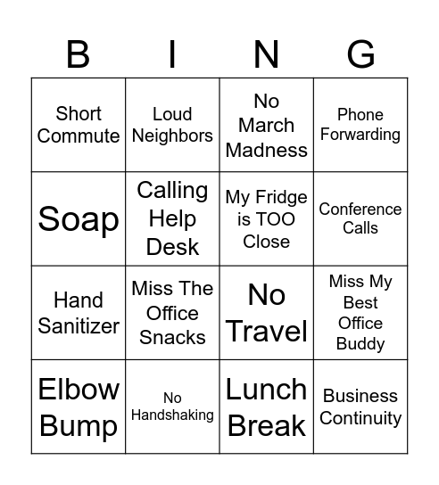 Work From Home Bingo! Bingo Card