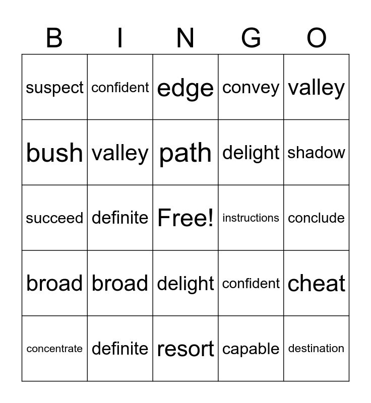 Unit 8 Bingo Card