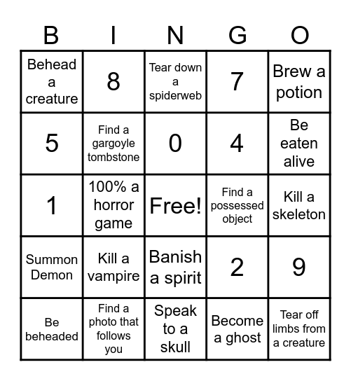Cabin Horror Bingo Card