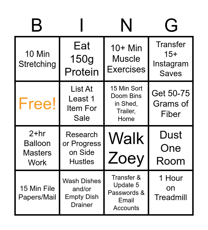 Weekday Daily Bingo Card
