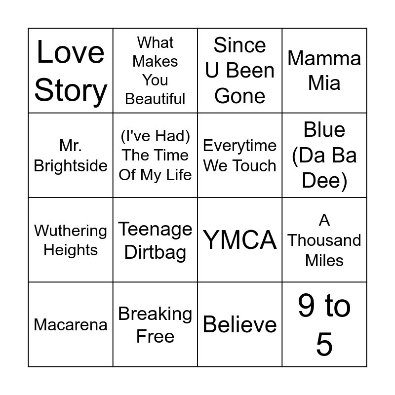 Music Bingo Greatest Hits Round 3 Bingo Card
