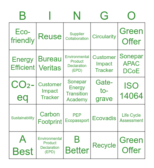 Green Offer Bingo Card