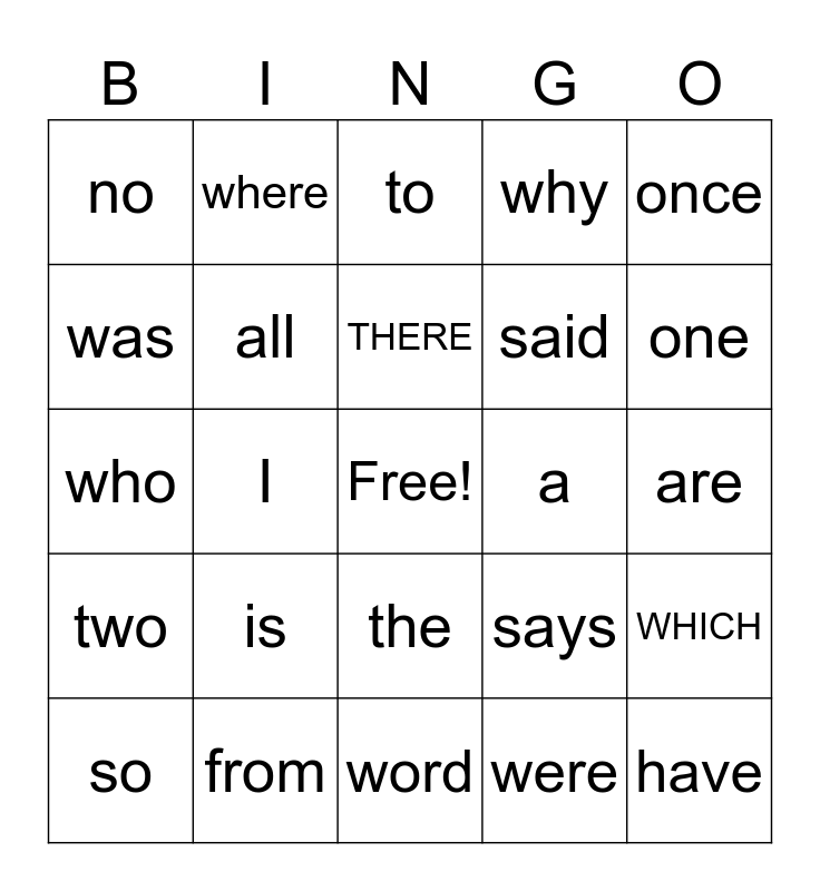 Tricky Word BINGO Card